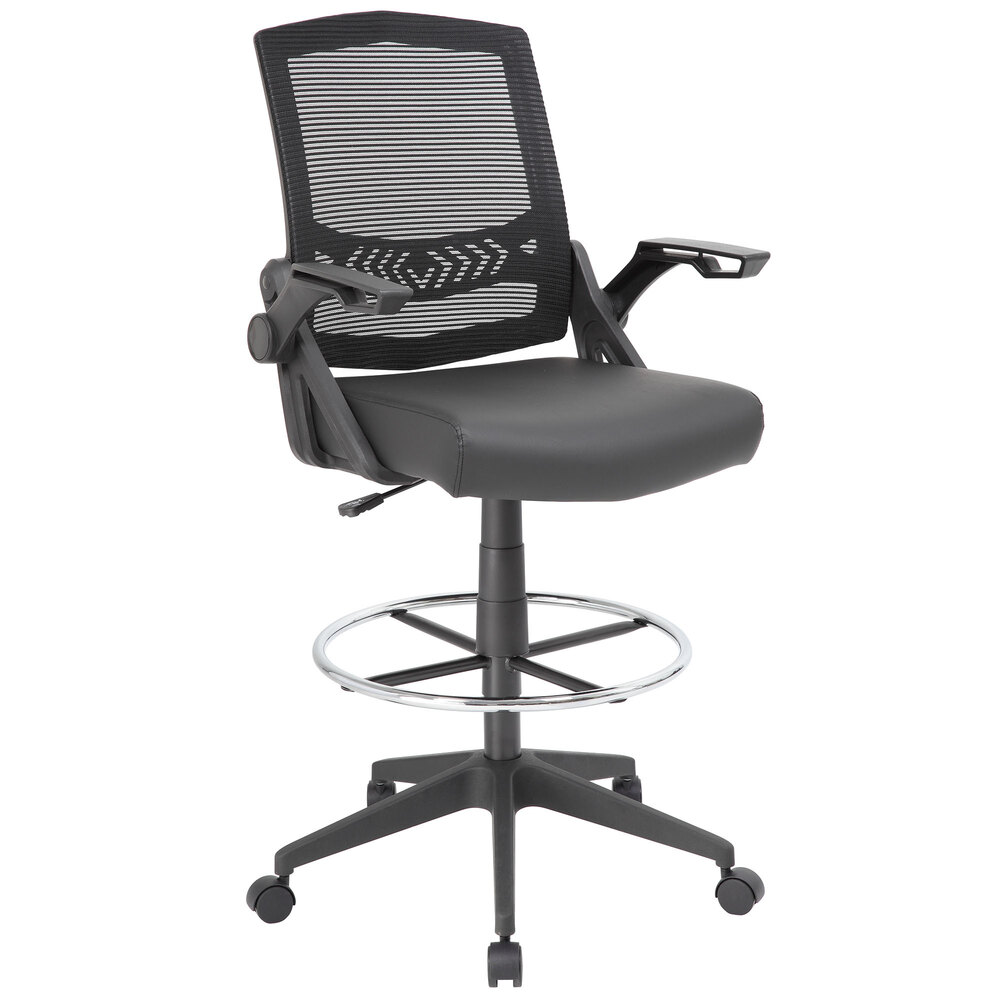 Boss B16223-BK Black Mesh Drafting Stool with Flip Arms