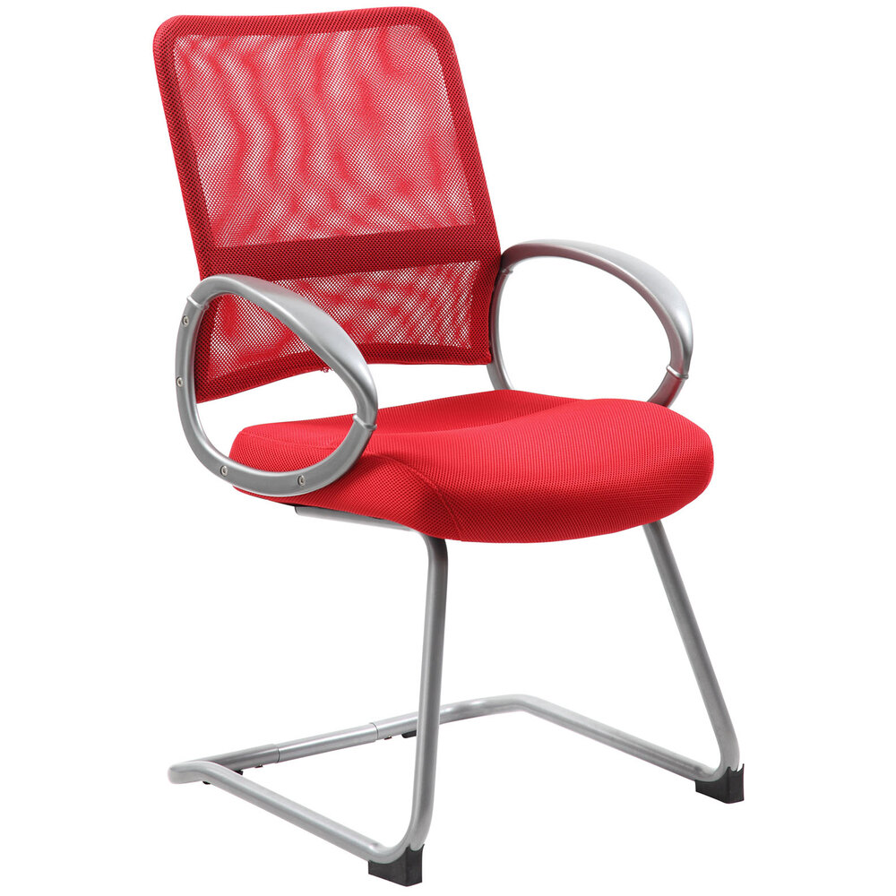 Boss B6419-RD Red Mesh Guest Chair with Pewter Finish