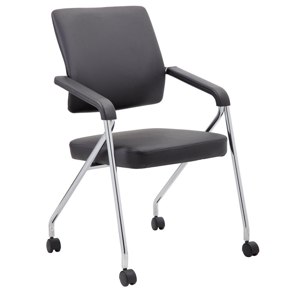 Boss Black CaressoftPlus Vinyl Training Chair with Chrome Frame - 2/Set