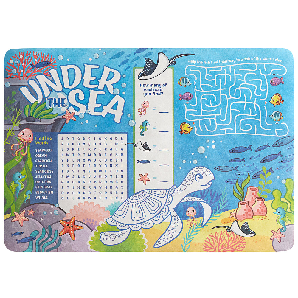 Choice 10" x 14" Kids Under the Sea Themed Interactive Placemat - 1,000 ...