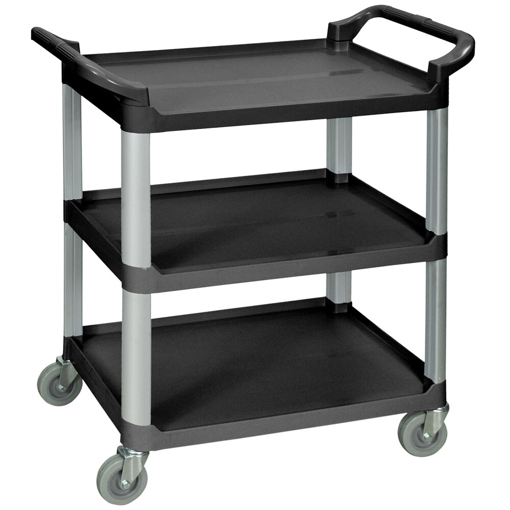 Luxor SC12-B Black 3 Shelf Plastic Utility Cart / Bussing Cart - 33 1/2 ...