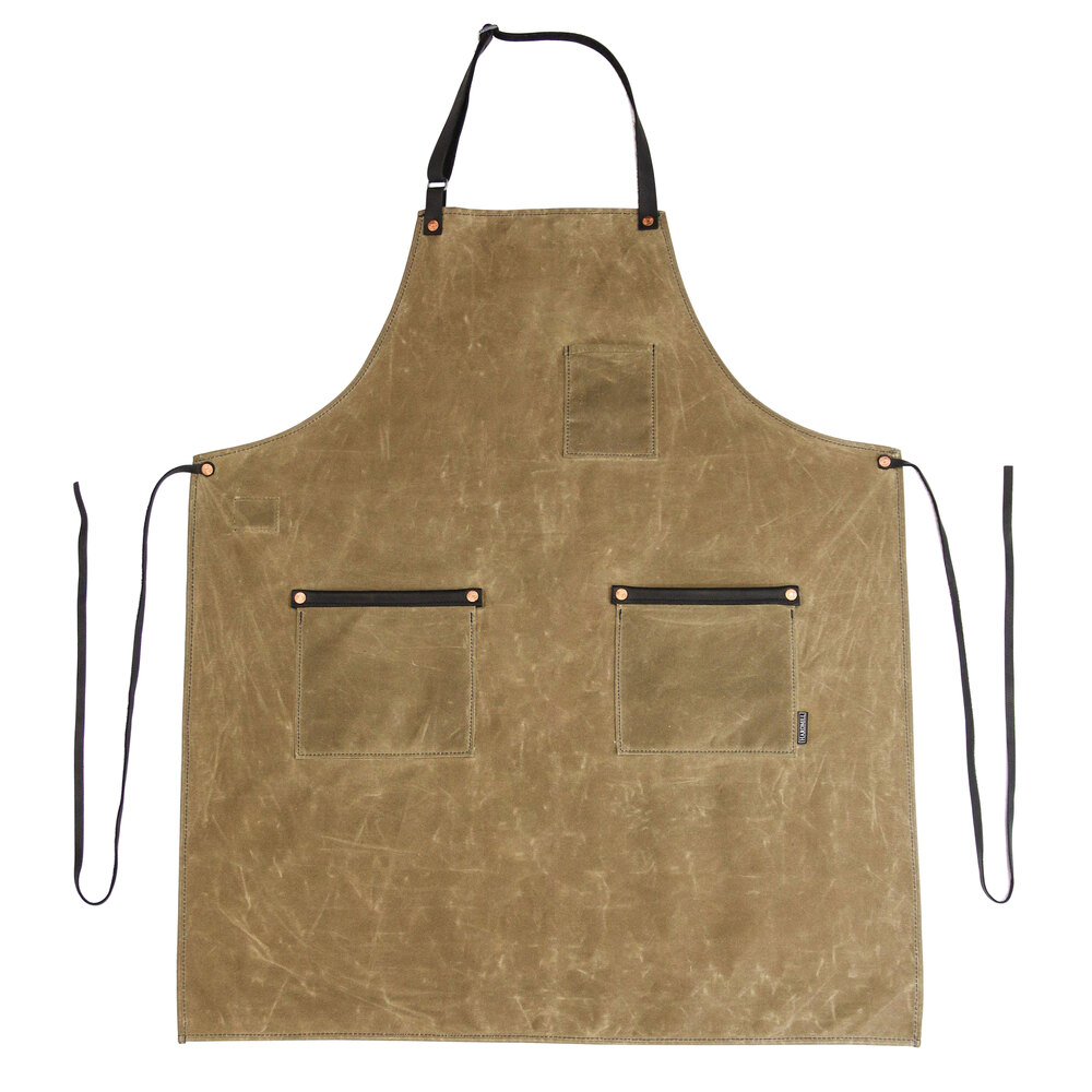 Hardmill Field Tan Waxed Canvas Full Length Bib Apron with 2 Pockets - 34" x 29"