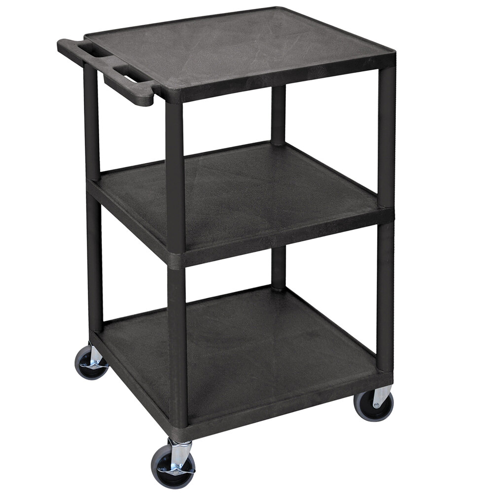 Luxor HE42-B Black 3 Shelf Utility Cart - 24" x 18" x 43"