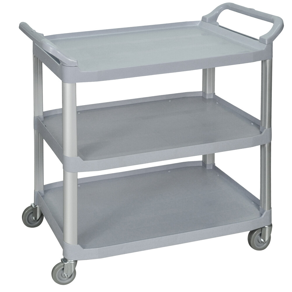 Luxor SC13-G Gray 3 Shelf Plastic Utility Cart / Bussing Cart - 40 1/2 ...