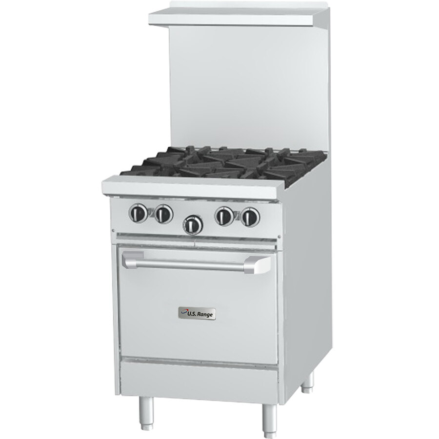 U.S. Range U24-4L Natural Gas 4 Burner 24" Range with Space Saver Oven ...