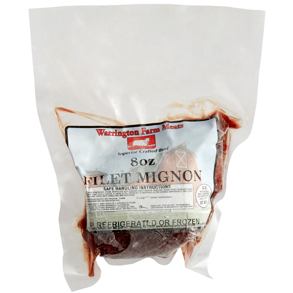 Warrington Farm Meats 8 oz. Frozen Filet Mignon Steak - 20/Case