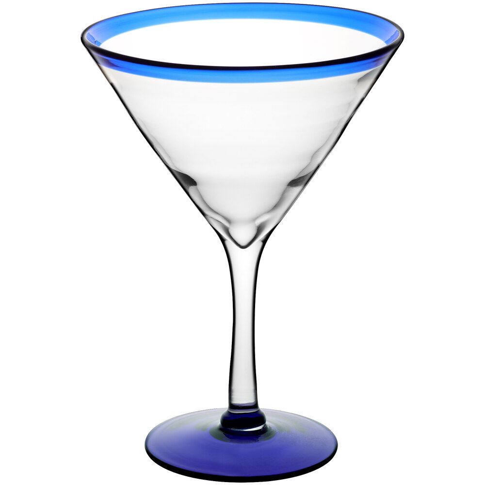 Acopa Tropic 24 oz. Martini Glass with Blue Rim and Base - Sample