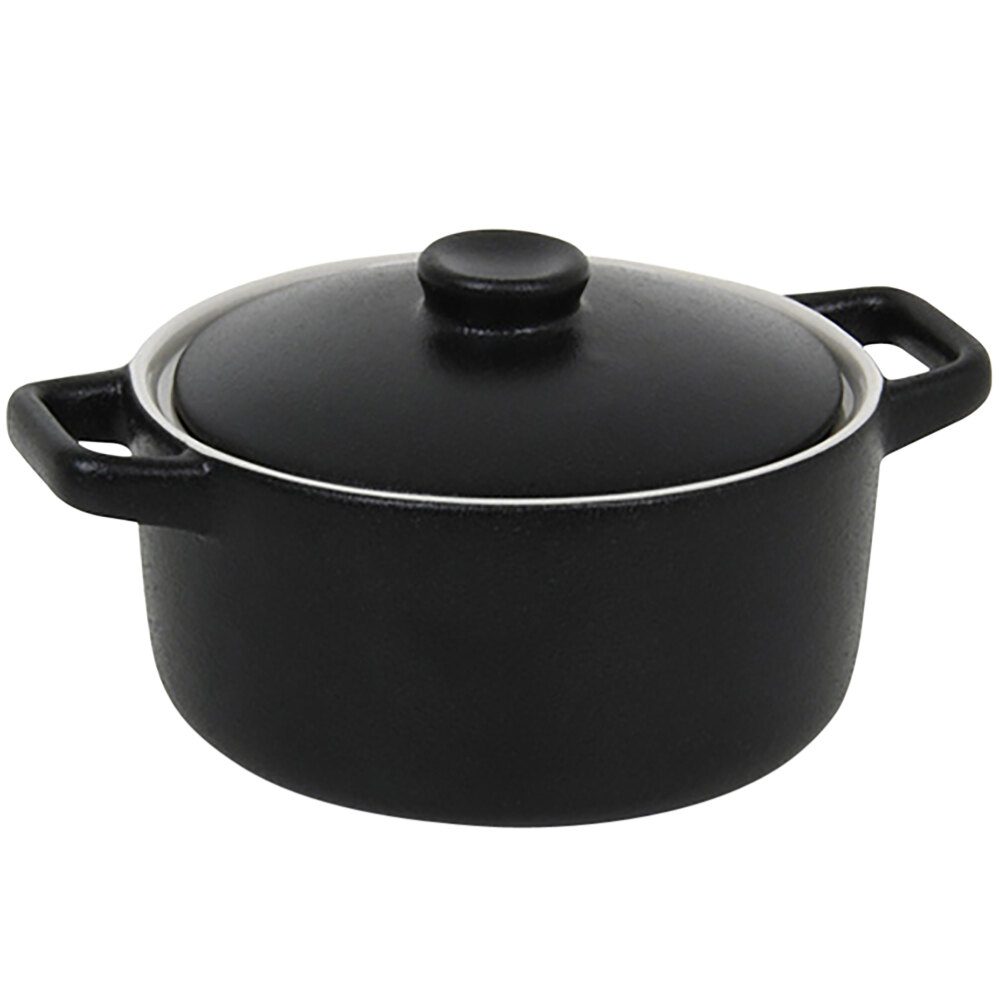Front of the House DBO133BKC23 Kiln 16 oz. Black Round Stoneware ...
