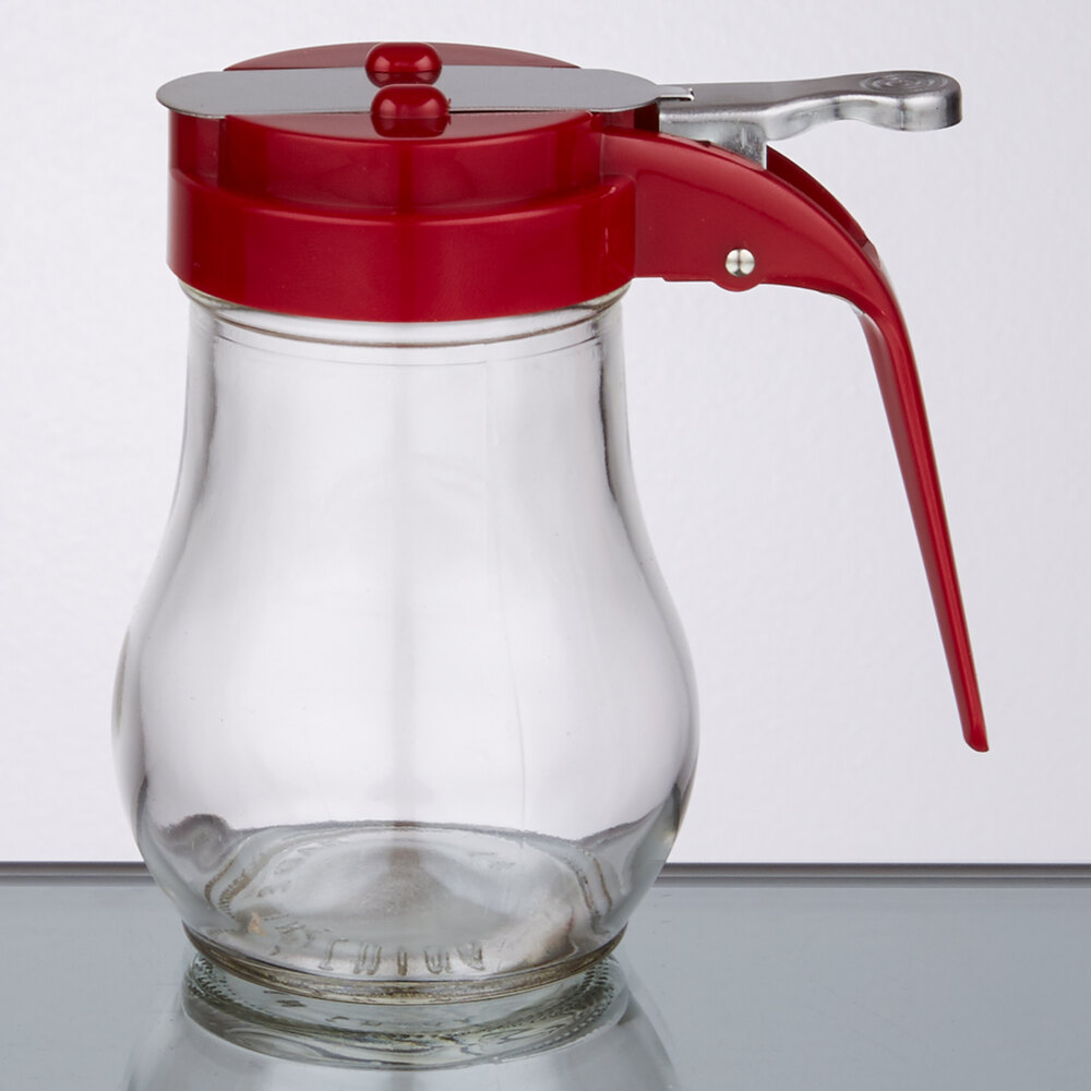 TableCraft 406RE 6 oz. Glass Teardrop Syrup Dispenser with Red ABS Top ...