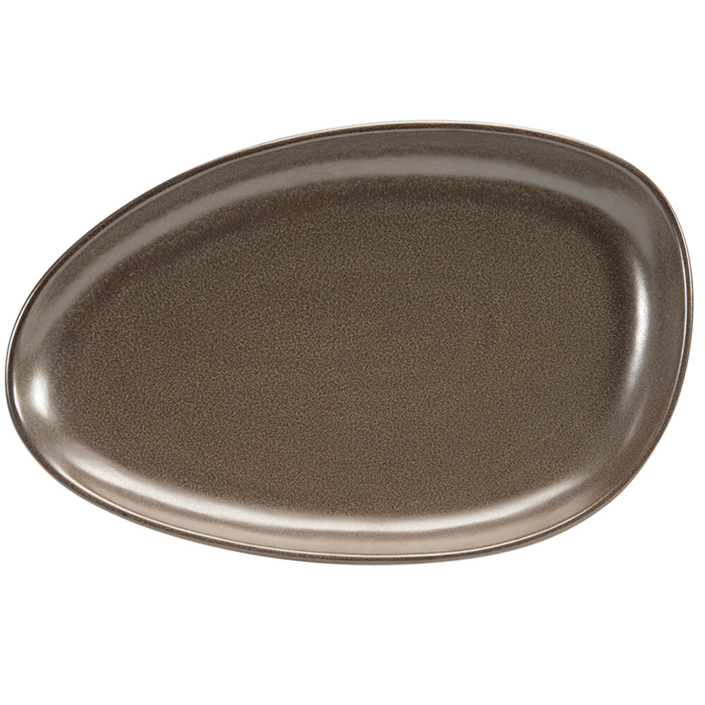 Front of the House Kiln 14" x 9" Mocha Porcelain Oval Plate - 2/Pack