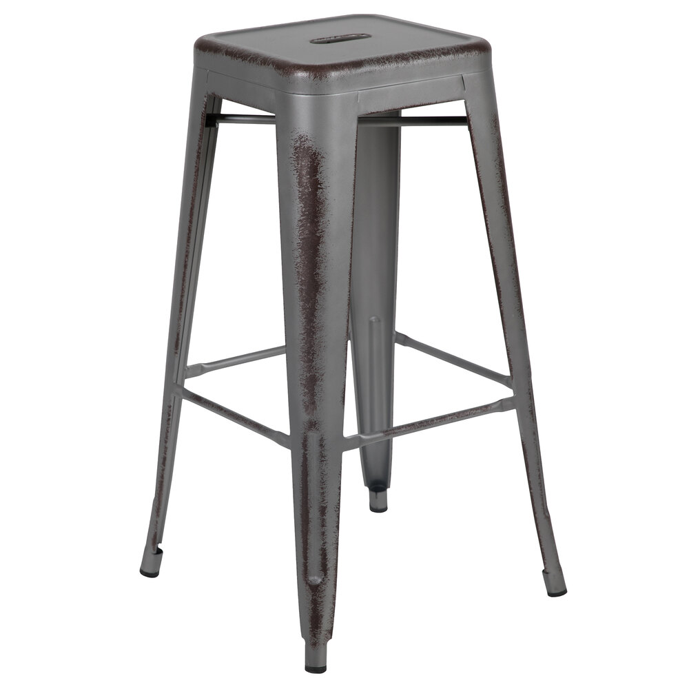 Flash Furniture ET-BT3503-30-SIL-GG 30" Distressed Silver Stackable ...