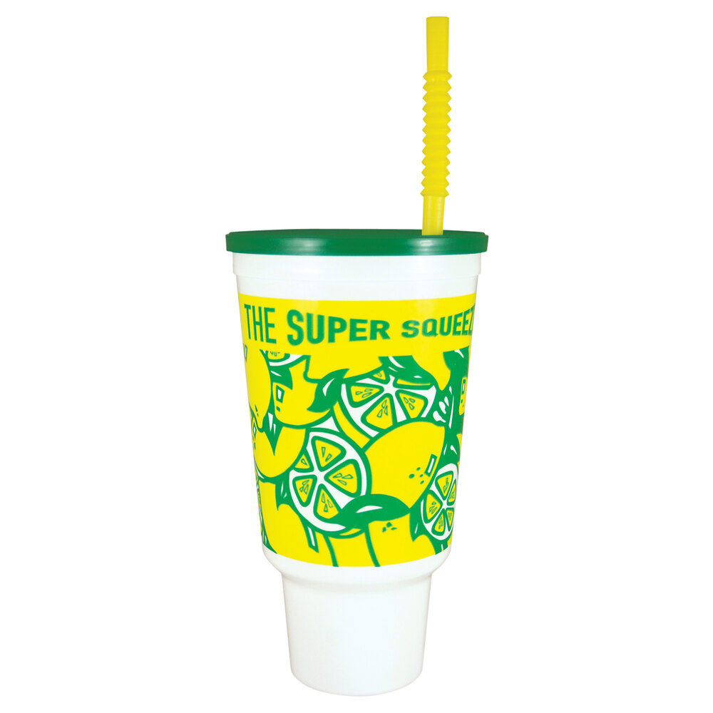 44 oz. Lemonade Economy Car Cup with Green Lid and Straw - 210/Case