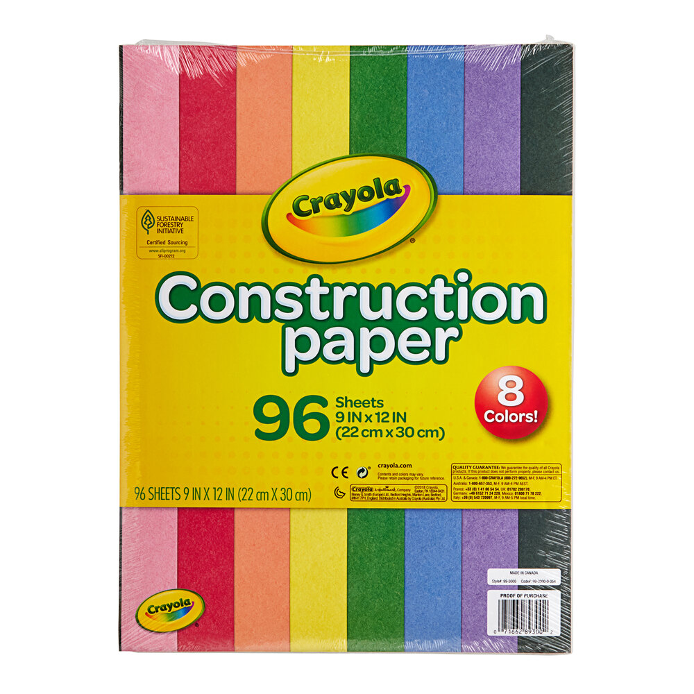 Crayola 993000 9" x 12" 8-Assorted Color Construction Paper - 96/Pack