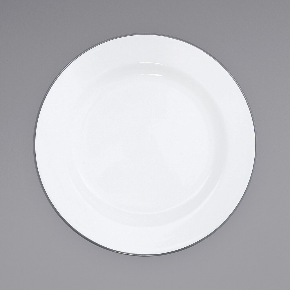 Crow Canyon Home V20GRY Vintage 10 1/4" White Wide Rim Enamelware ...
