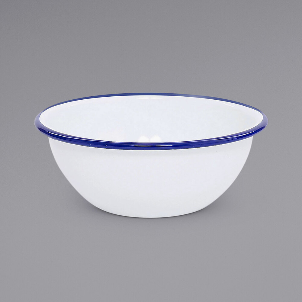 Crow Canyon Home V17BLU Vintage 20 oz. White Round Enamelware Bowl with ...