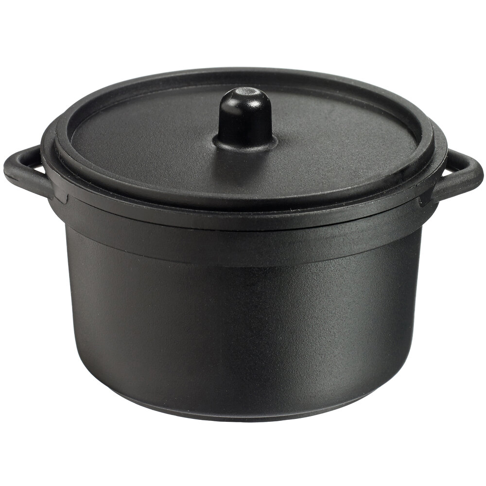 Solia PS30390 3 oz. Mini Black Plastic Cooking Pot with Lid - 300/Case