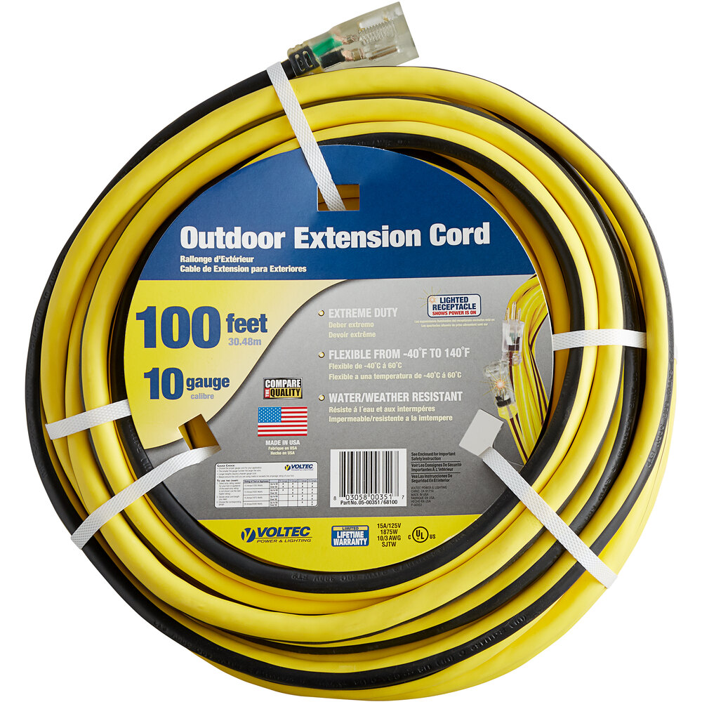 Voltec 05-00351 100' Yellow/Black 10/3 3-Conductor SJTW Extension Cord ...