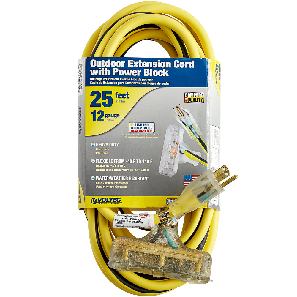 Voltec 05-00123 25' Yellow/Black 12/3 3-Conductor SJTW Triple Outlet ...