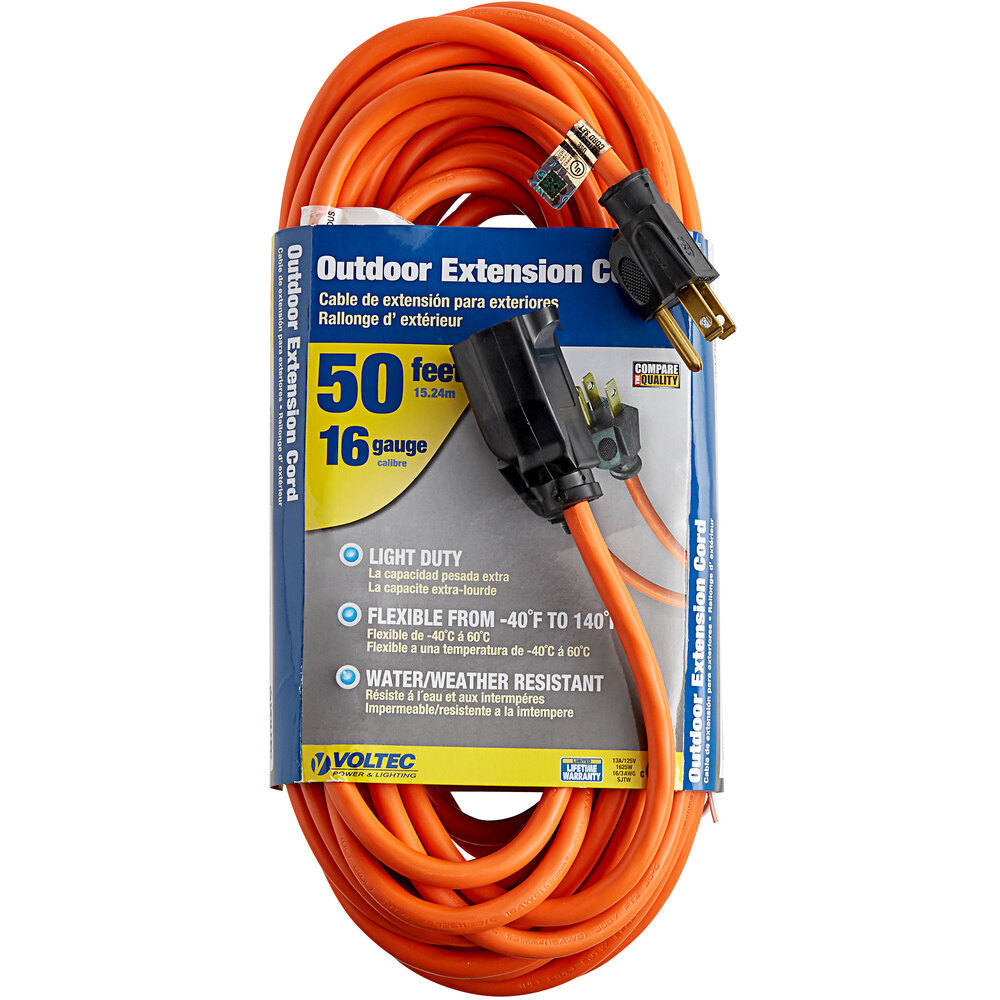 Voltec 05-00109 50' Orange 16/3 3-Conductor SJTW Extension Cord - 300V