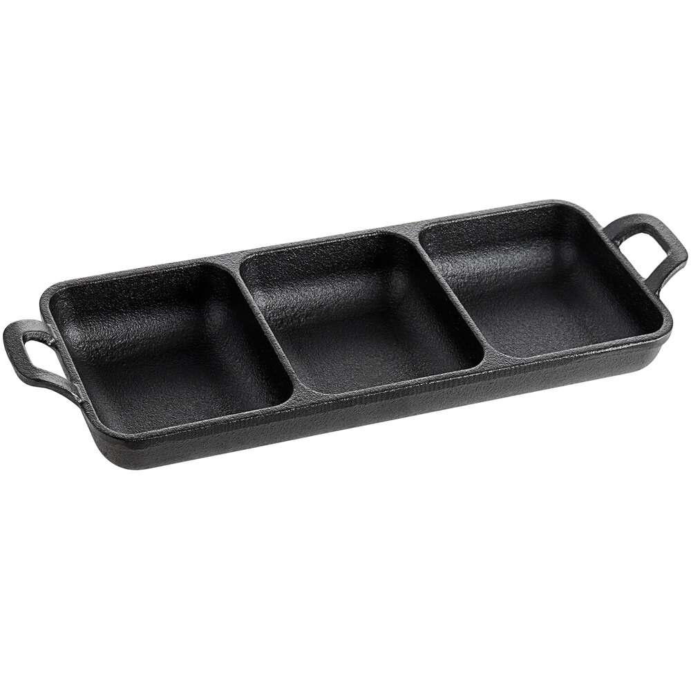 Valor 9" x 3" Three Compartment Pre-Seasoned Rectangular Mini Cast Iron ...