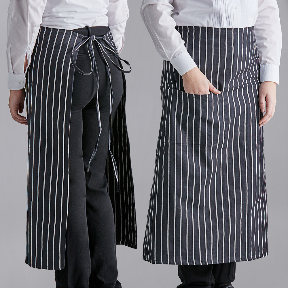 Choice Black and White Poly-Cotton Chalk Stripe Standard Bistro Apron ...