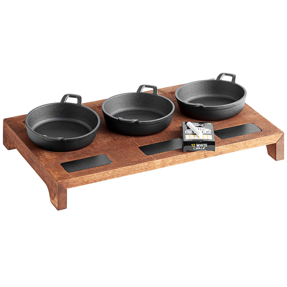 Sampler Platter w/ 3 Cast Iron Dishes & Rustic Display Stand