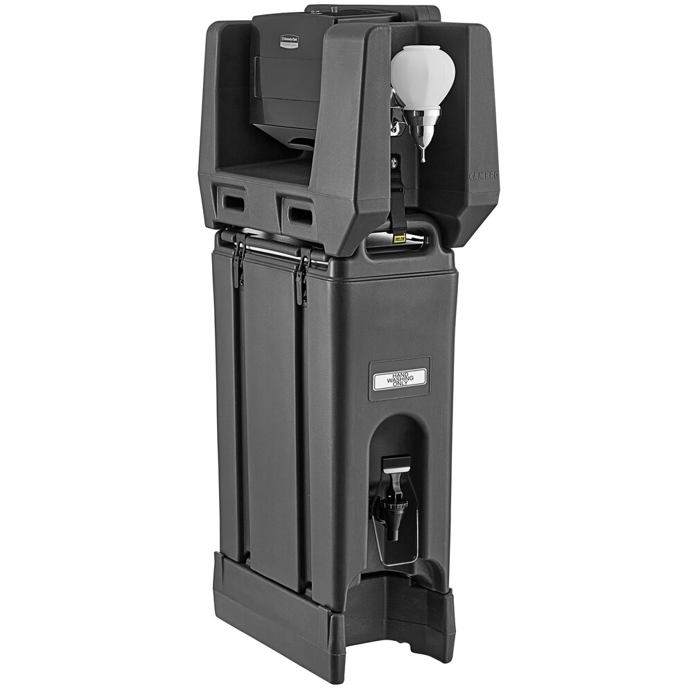 Cambro 4.75 Gallon Black Portable Handwash Station with Soap and Multi ...