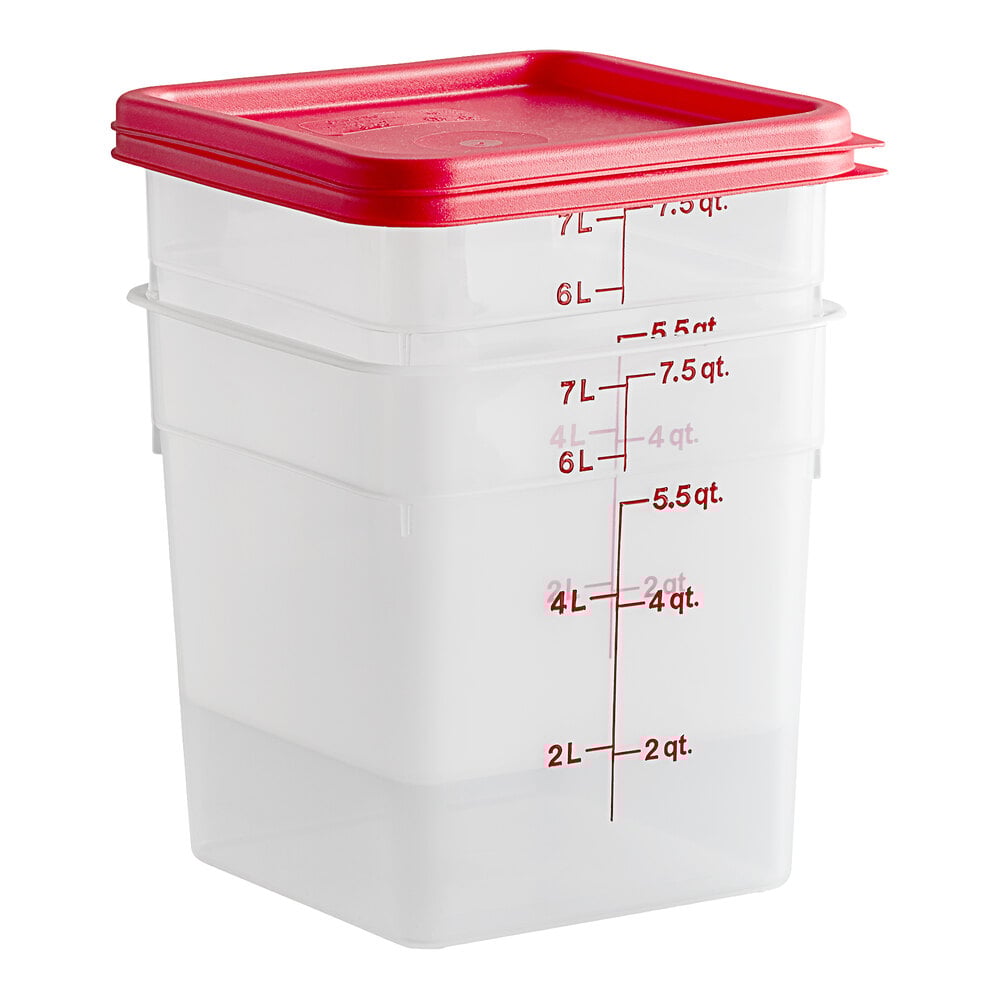 Cambro CamSquares® 8 Qt. Translucent Square Polypropylene Food Storage Container and Red Lid - 2 ...