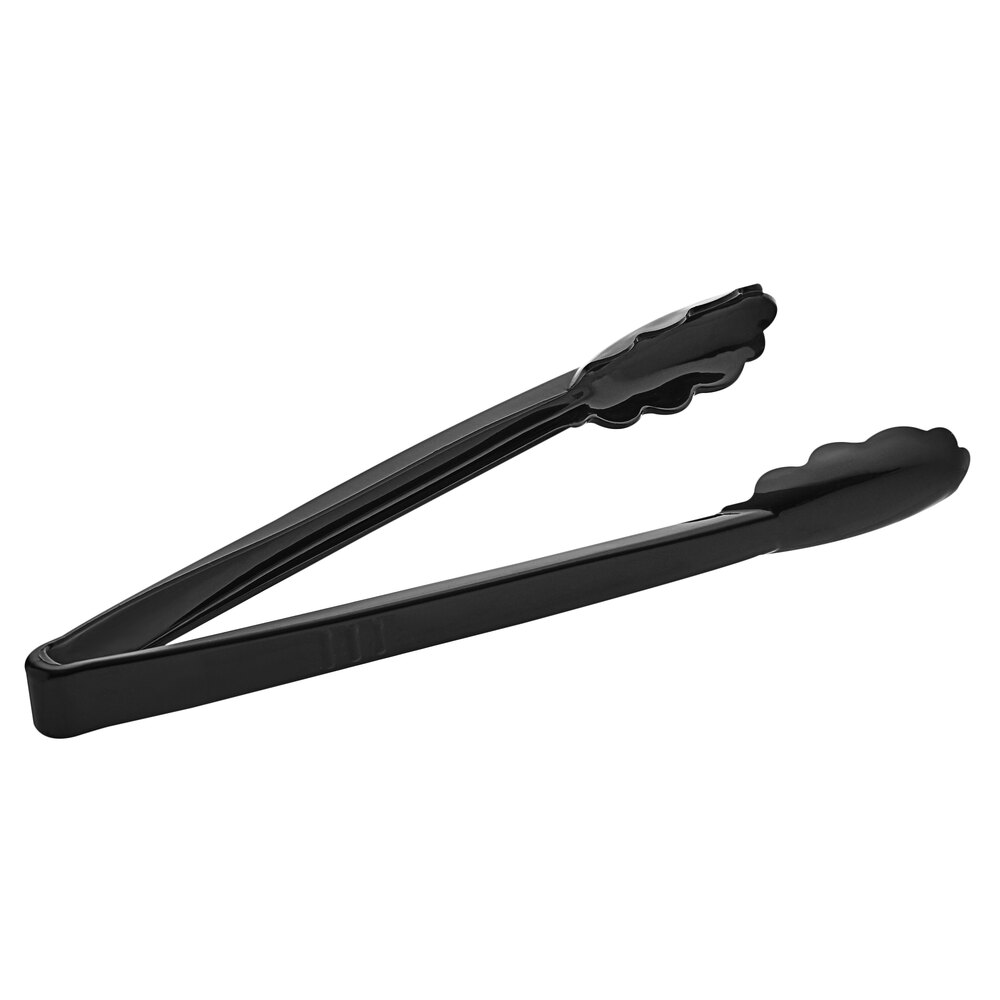 Visions 12" Extra Heavy-Duty Black Disposable Polypropylene Tongs