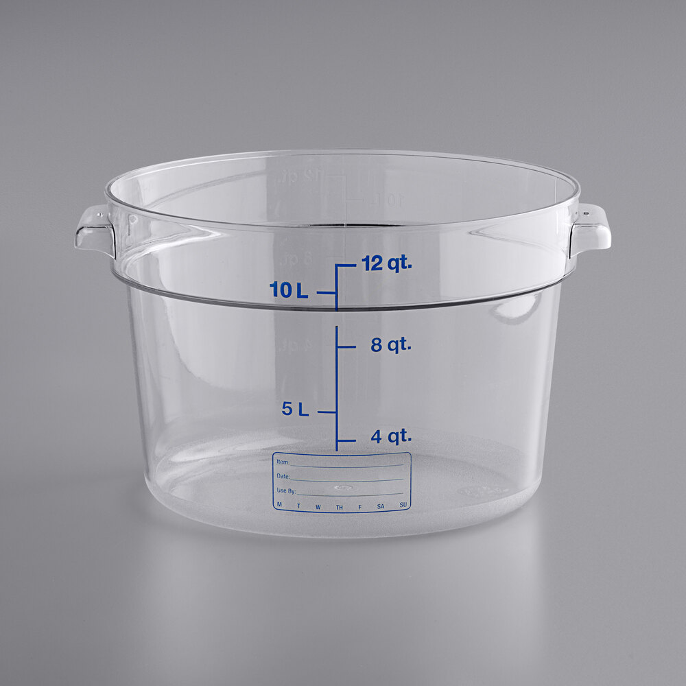 Vigor 12 Qt. Clear Round Polycarbonate Food Storage Container with Blue ...