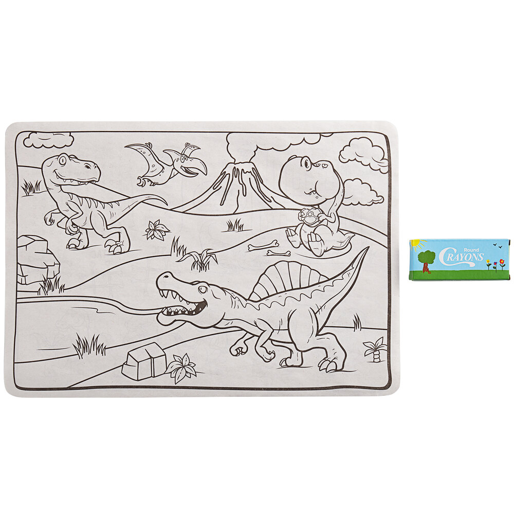 Choice 10" x 14" Kids Dinosaur Double Sided Interactive Placemat with 4 ...