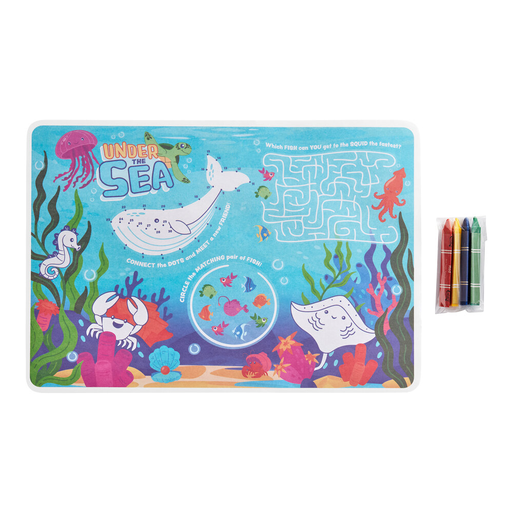 Choice 10" x 14" Kids Under the Sea Themed Interactive Placemat with 4 ...