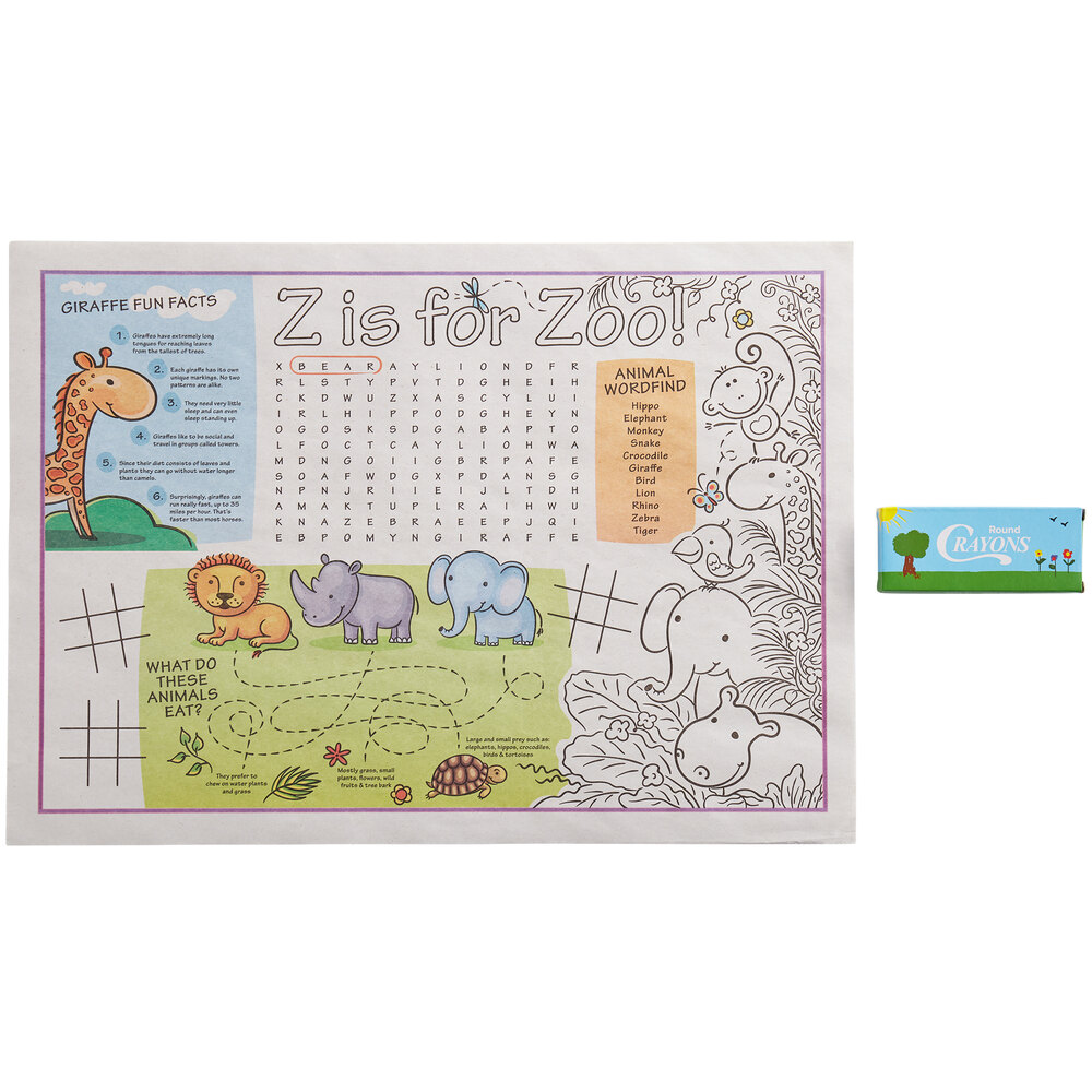 Choice 10" x 14" Kids Zoo Themed Interactive Placemat with 4 Pack Kids ...