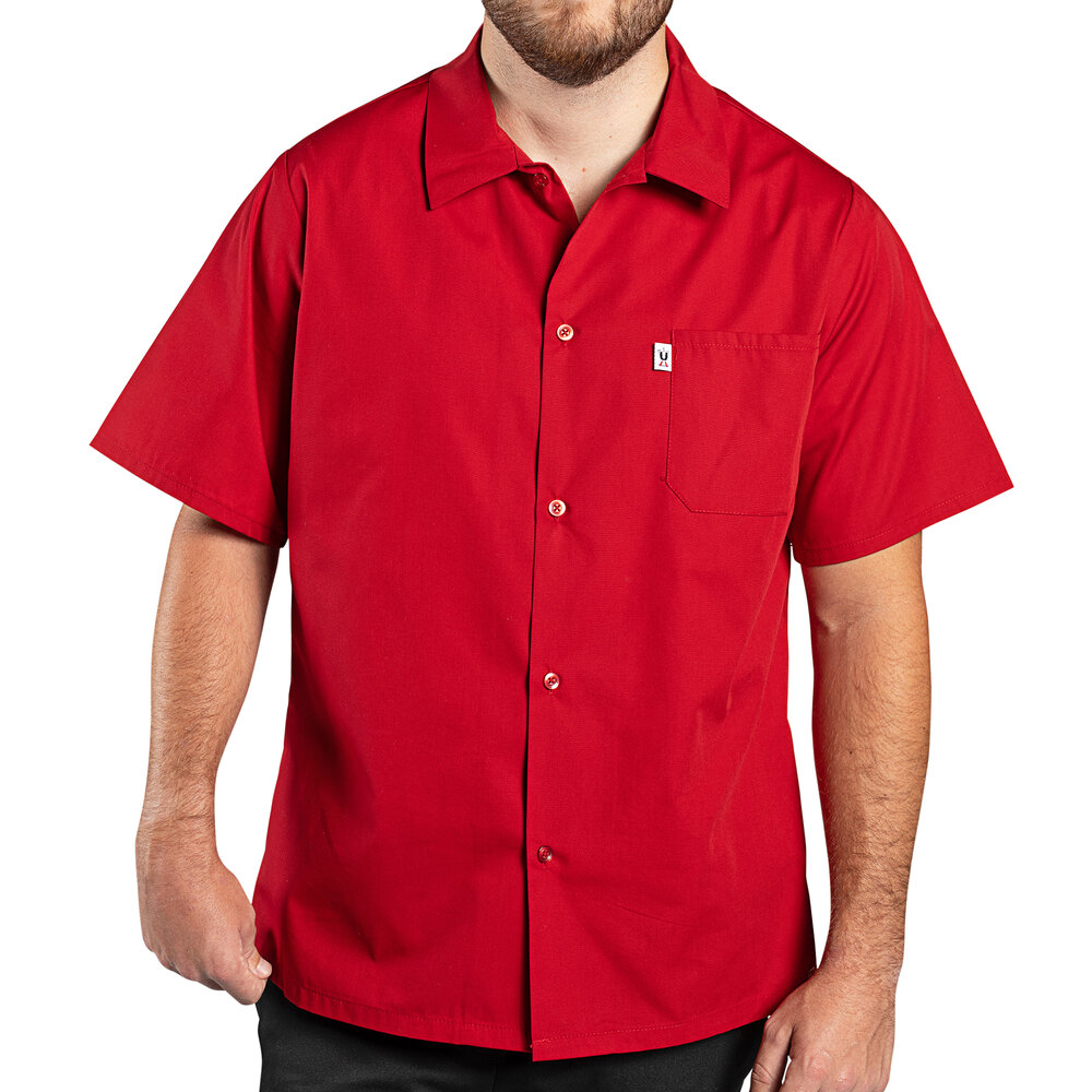 Uncommon Chef 0920 Red Customizable Classic Short Sleeve Cook Shirt - M