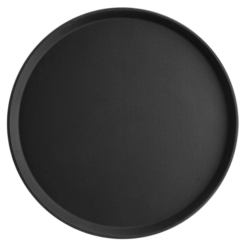 Choice 18" Black Round Fiberglass Non-Skid Serving Tray