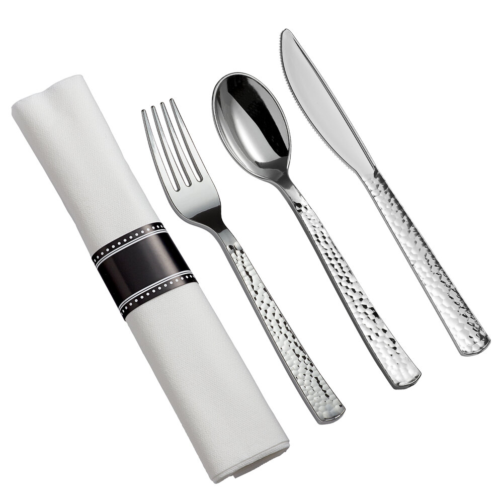 Visions Hammered 18" x 15 1/2" Pre-Rolled Linen-Feel White Napkin and ...