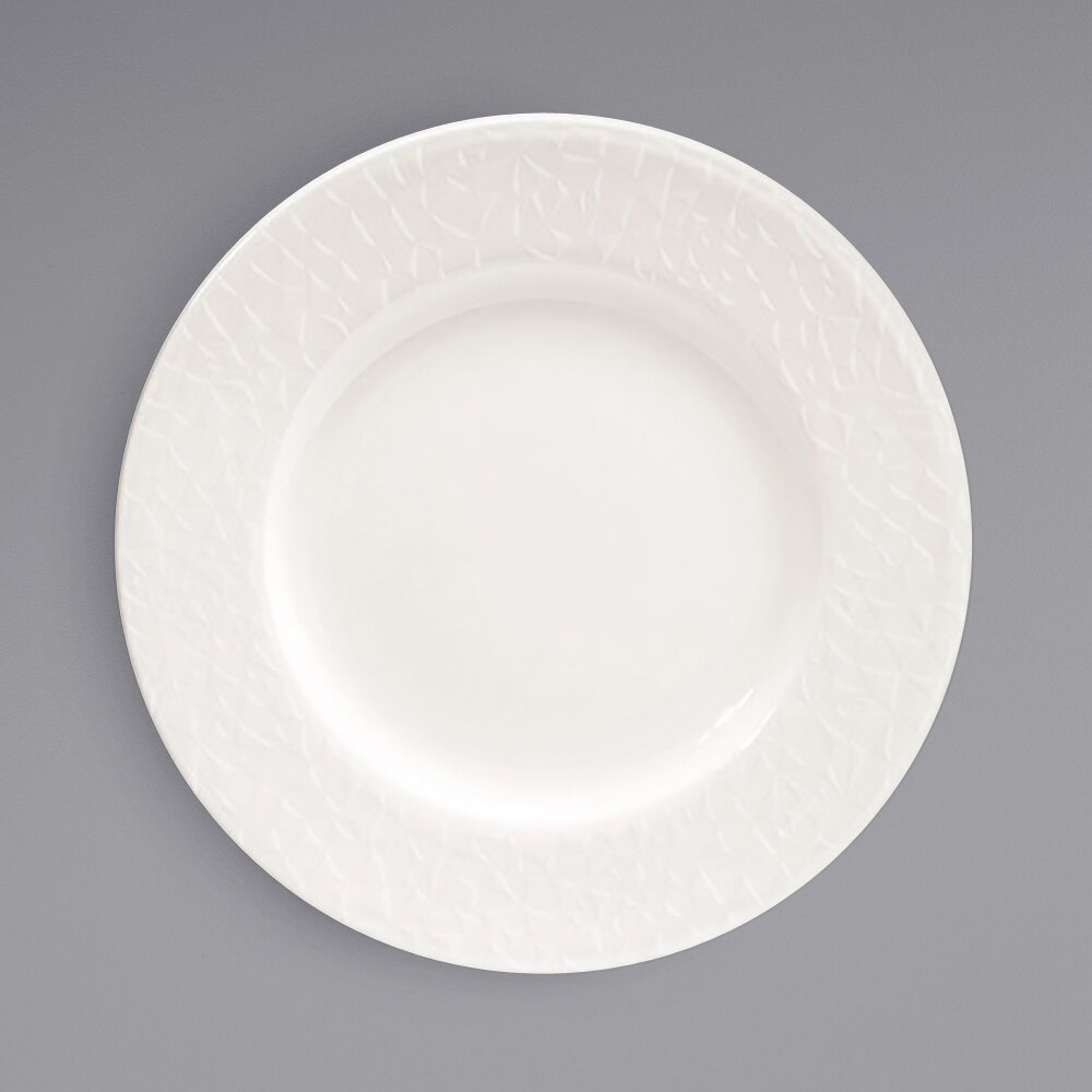 Front of the House Catalyst Facet 8" European White Embossed Wide Rim ...