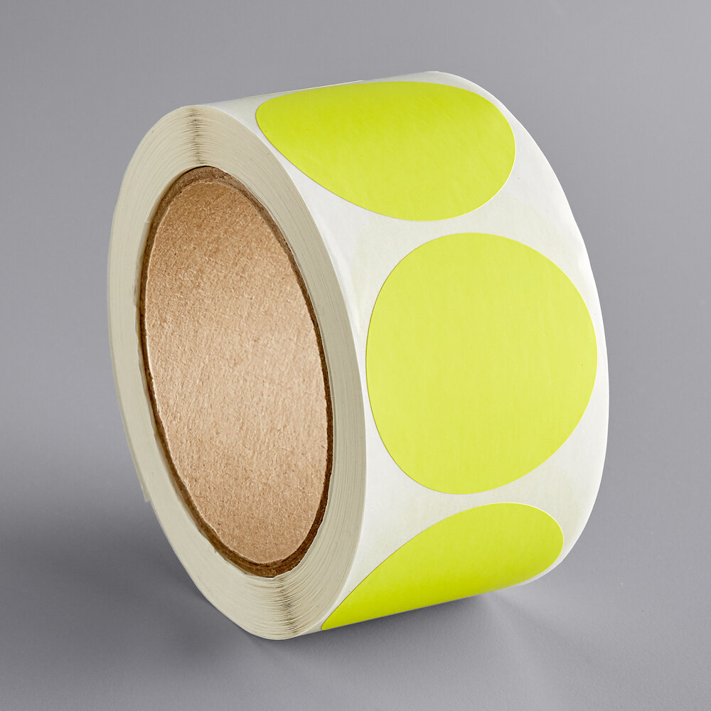 Lavex 2" Fluorescent Yellow Matte Paper Permanent Round Inventory Label ...