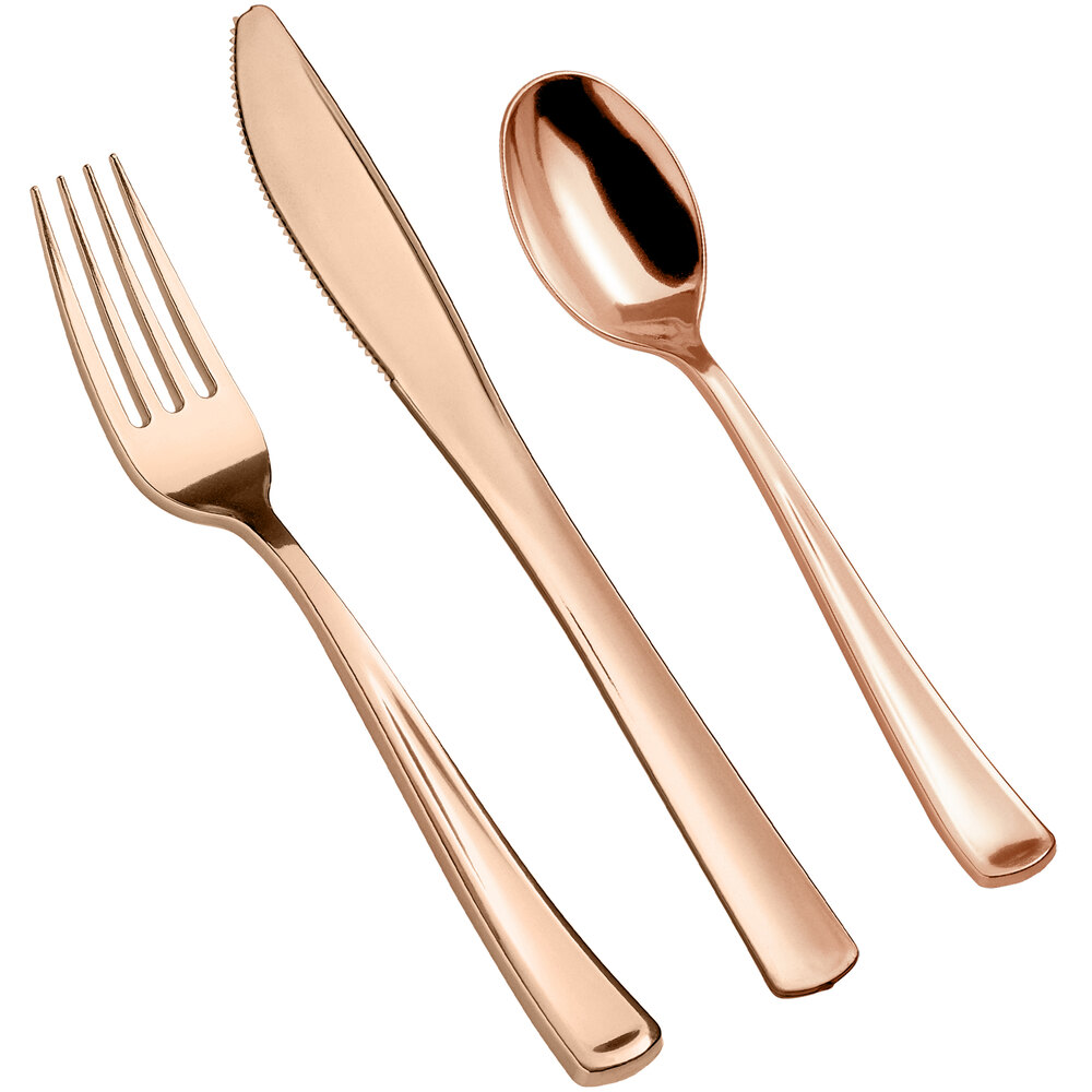 Visions Classic 3-Piece Heavy Weight Rose Gold Plastic Cutlery Set - 25 ...