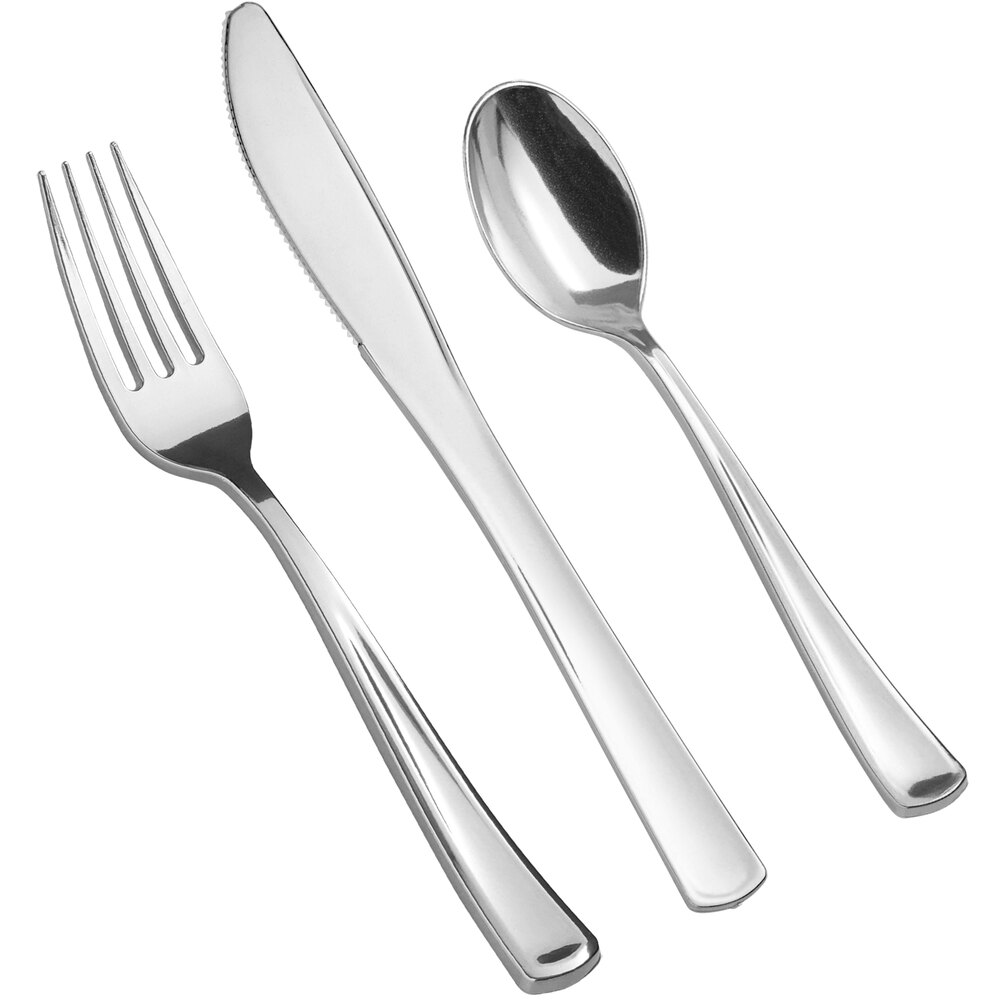 Visions Classic 3-Piece Extra Heavy Weight Silver Plastic Cutlery Set ...