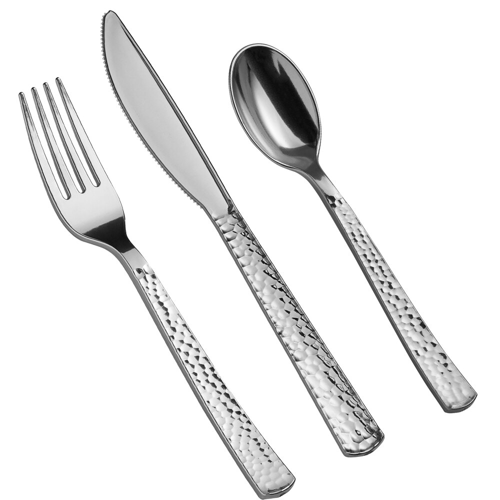 Visions Hammersmith 3-Piece Extra Heavy Weight Silver Plastic Cutlery ...
