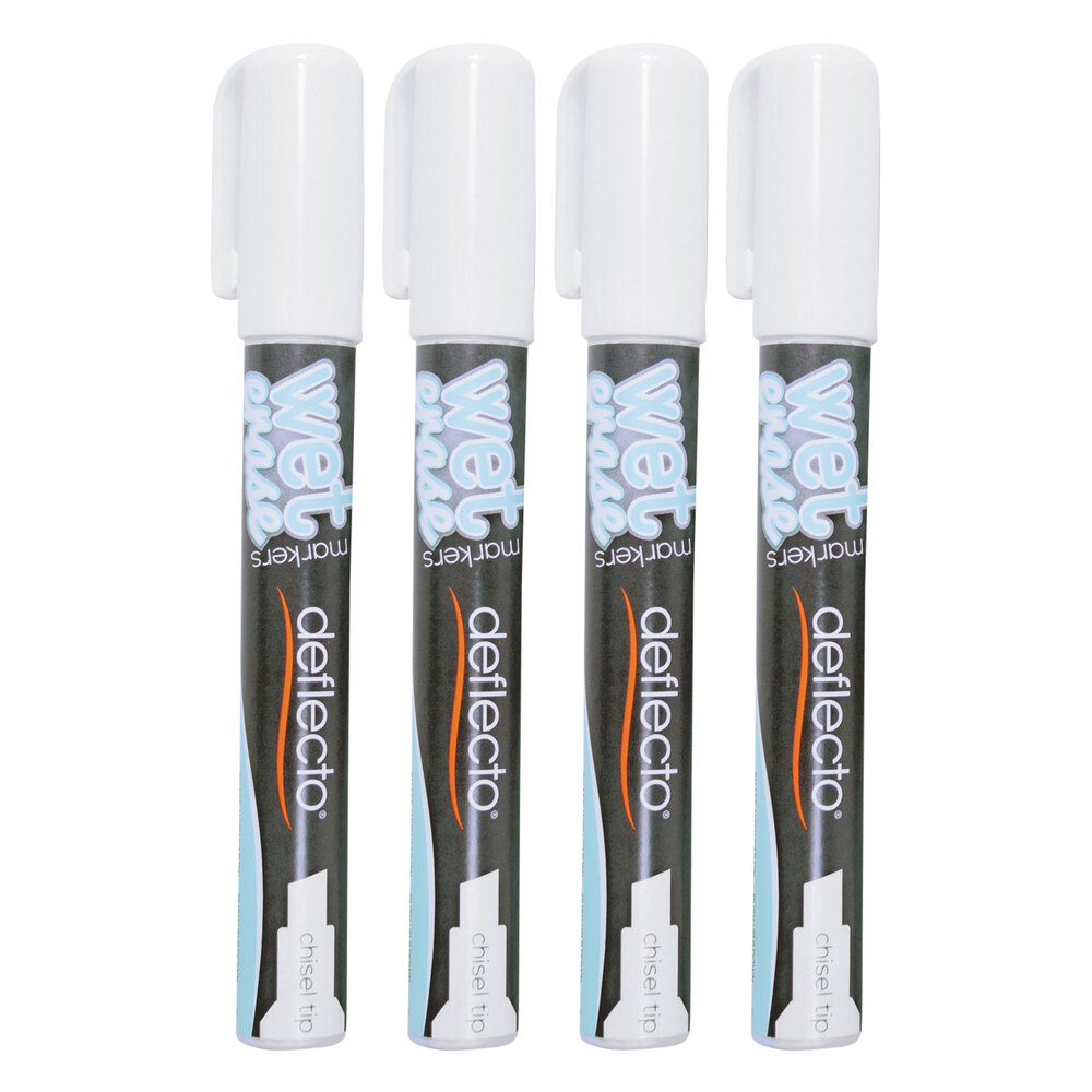 Deflecto SMA510-V4-WT Wet Erase Medium Chisel Tip White Marker - 4/Pack