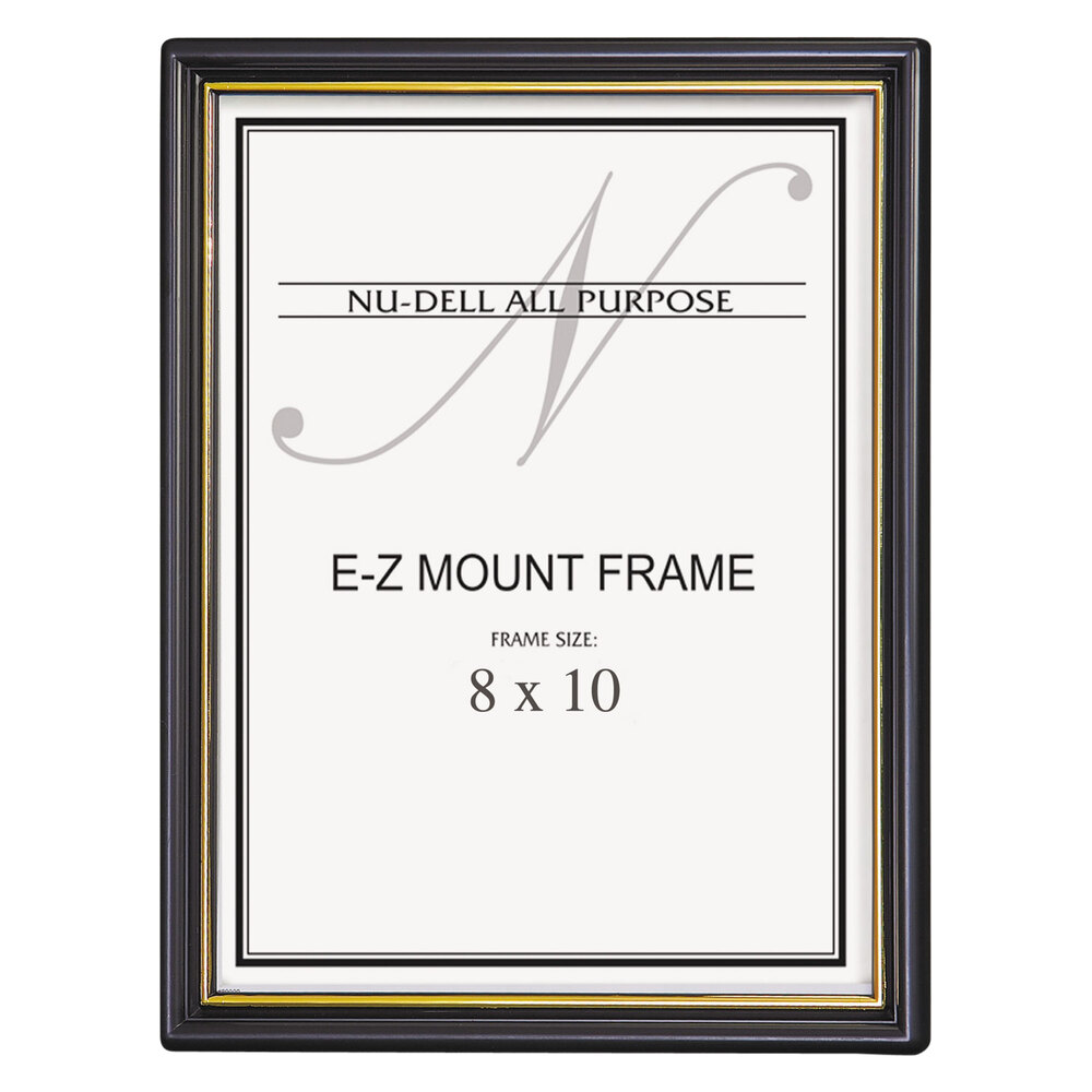 NuDell 11800 EZ Mount 8" x 10" Black / Gold Plastic Document Frame