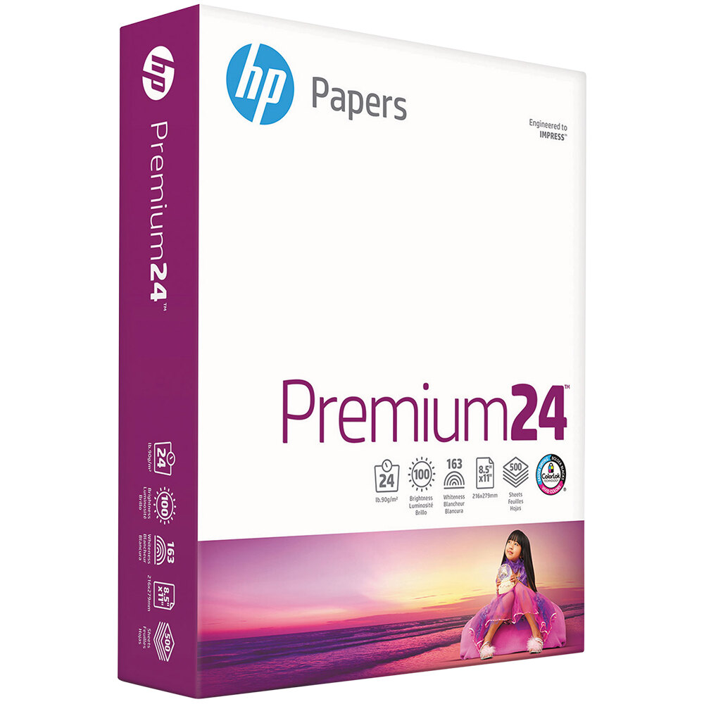 HP Inc. 112400 Premium24 8 1/2" x 11" Ultra White Ream of 24 lb. Paper ...