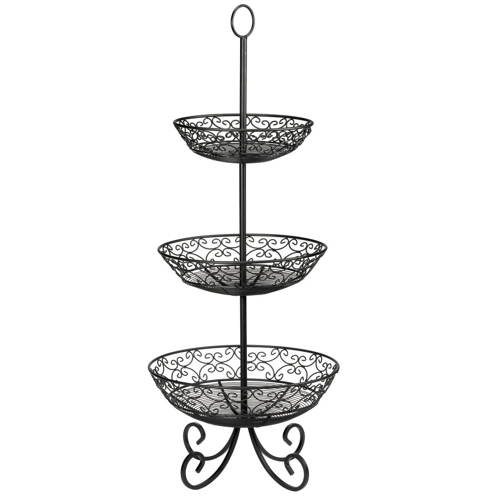 Tablecraft BKT3 Mediterranean Three Tier Black Display Basket with Legs ...