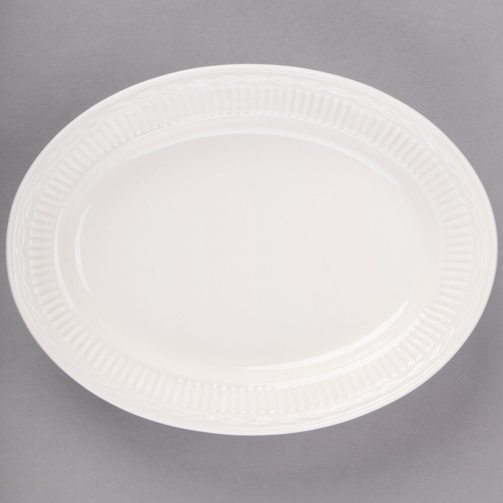 9 1/4" x 7" Ivory (American White) Embossed Rim Oval China Platter - 24 ...