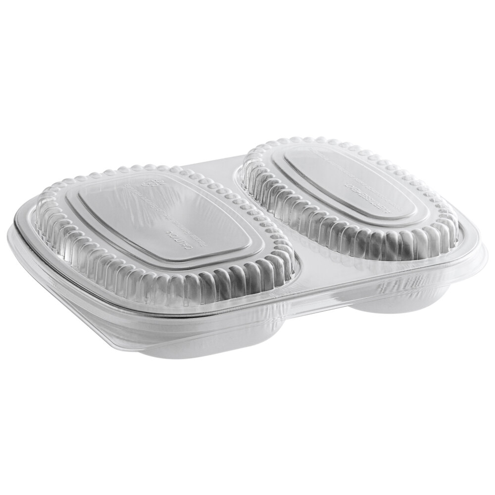 Choice Ovenable Take & Bake 2-Compartment Takeout Pan w/ Lid