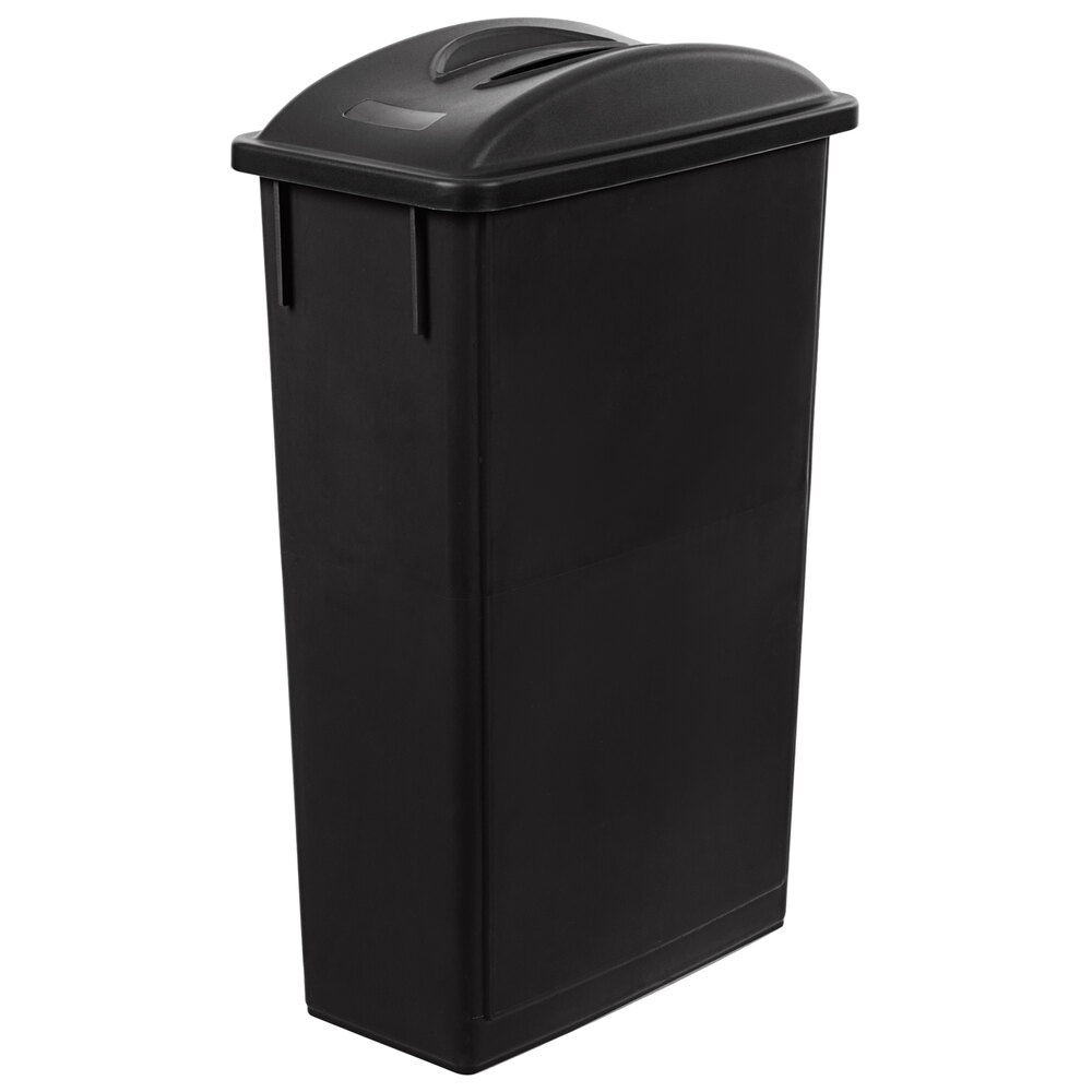 Lavex Janitorial 23 Gallon Black Slim Rectangular Trash Can and Black ...