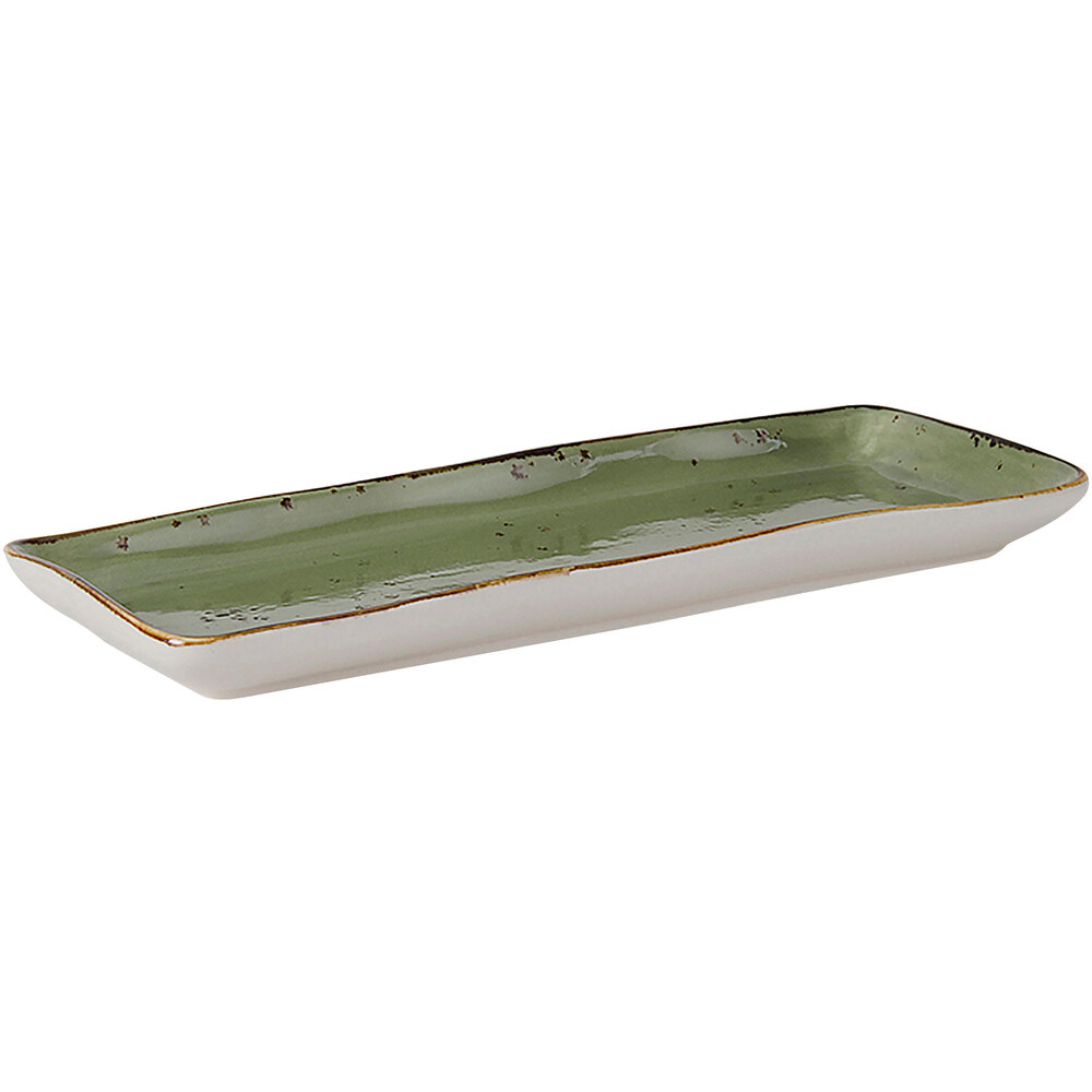 Tuxton GGO-551 TuxTrendz Artisan Geode Olive 13 3/4" x 5" Rectangular ...