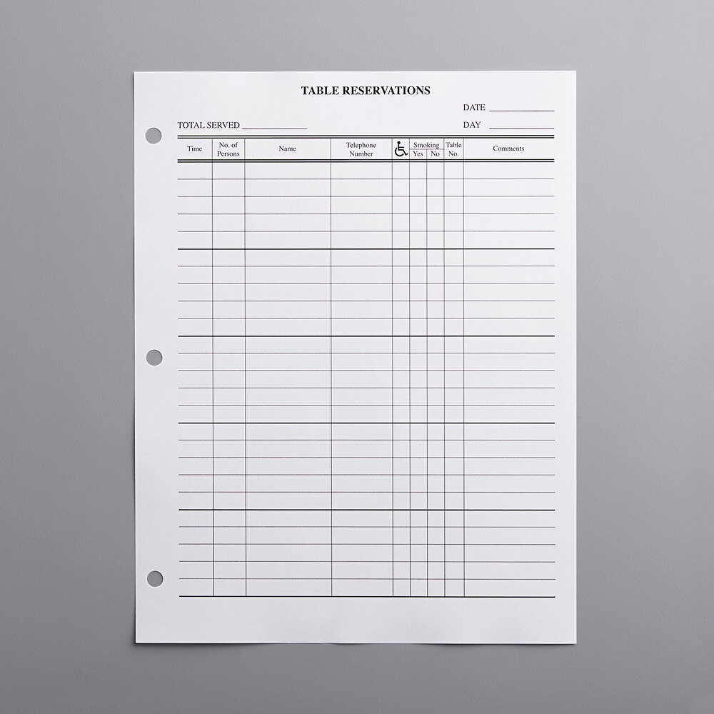 H. Risch Reservation Sheets for Restaurants - 50/Pack